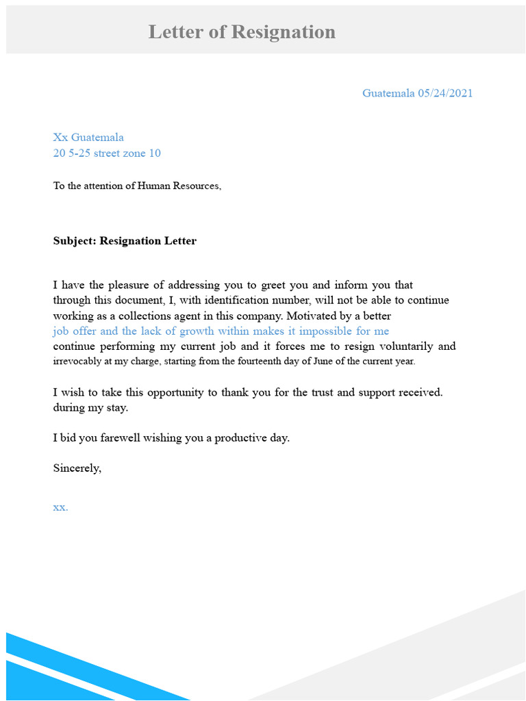 Example of a Resignation Letter | PDF