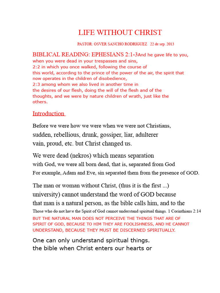 You Preach The Life Without Christ. | PDF | Jesus | Sin