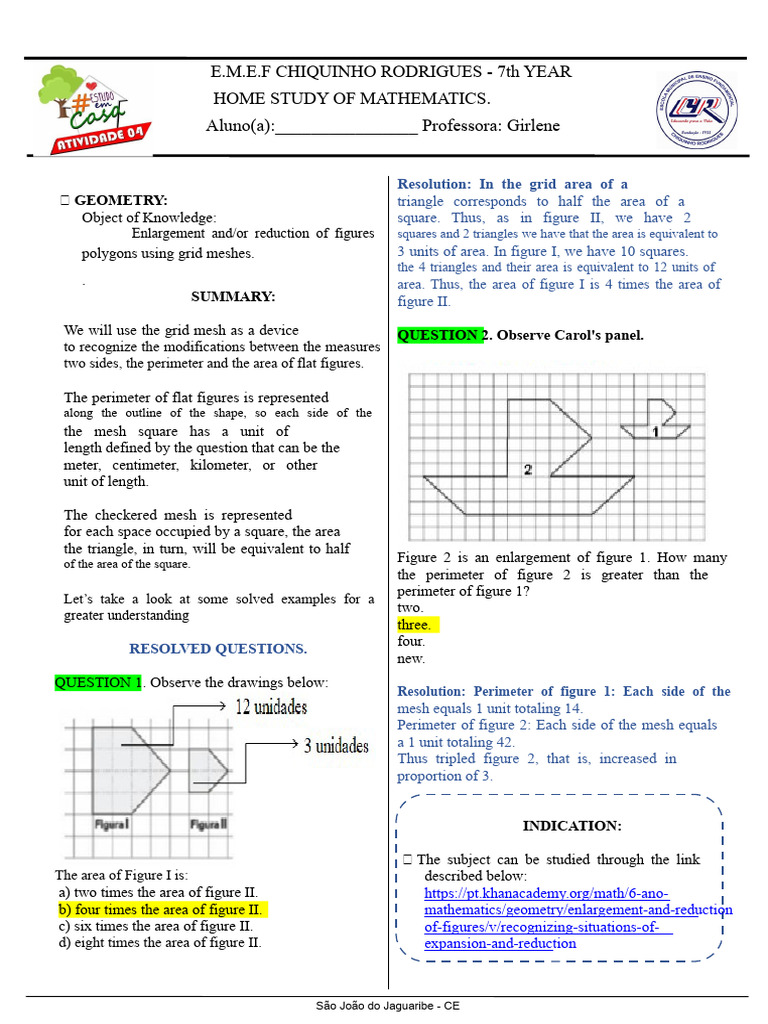 Activity 4 - Math - 7th grade.docx | PDF | Area | Shape