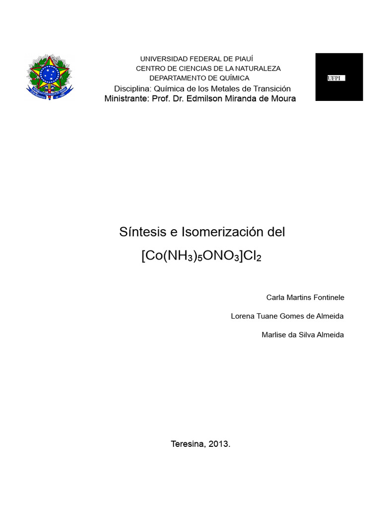 Síntesis e Isomerización del [Co(NH3)5ONO3]Cl2 | PDF | Amoníaco | Ligando