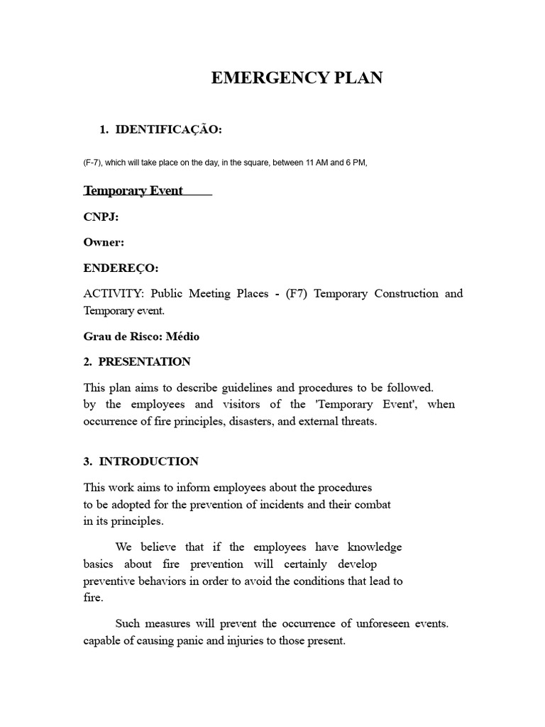 EMERGENCY PLAN For Temporary Event | PDF | Firefighter | Emergency ...