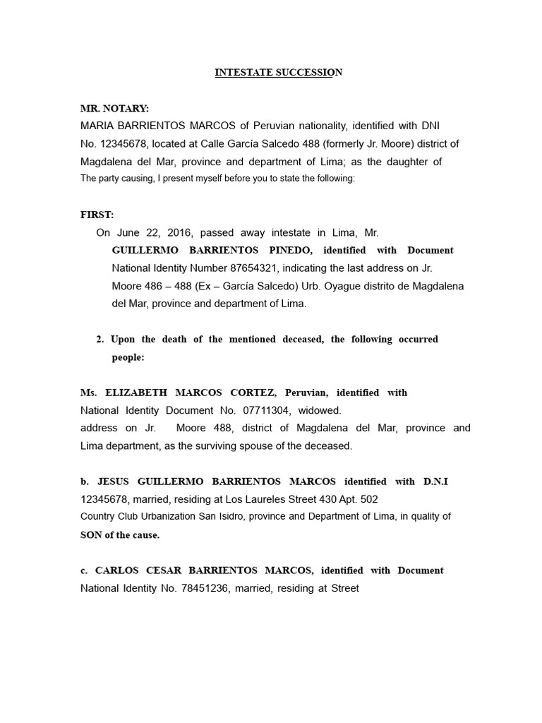 Model of Intestate Succession Notarial | PDF | Birth Certificate ...