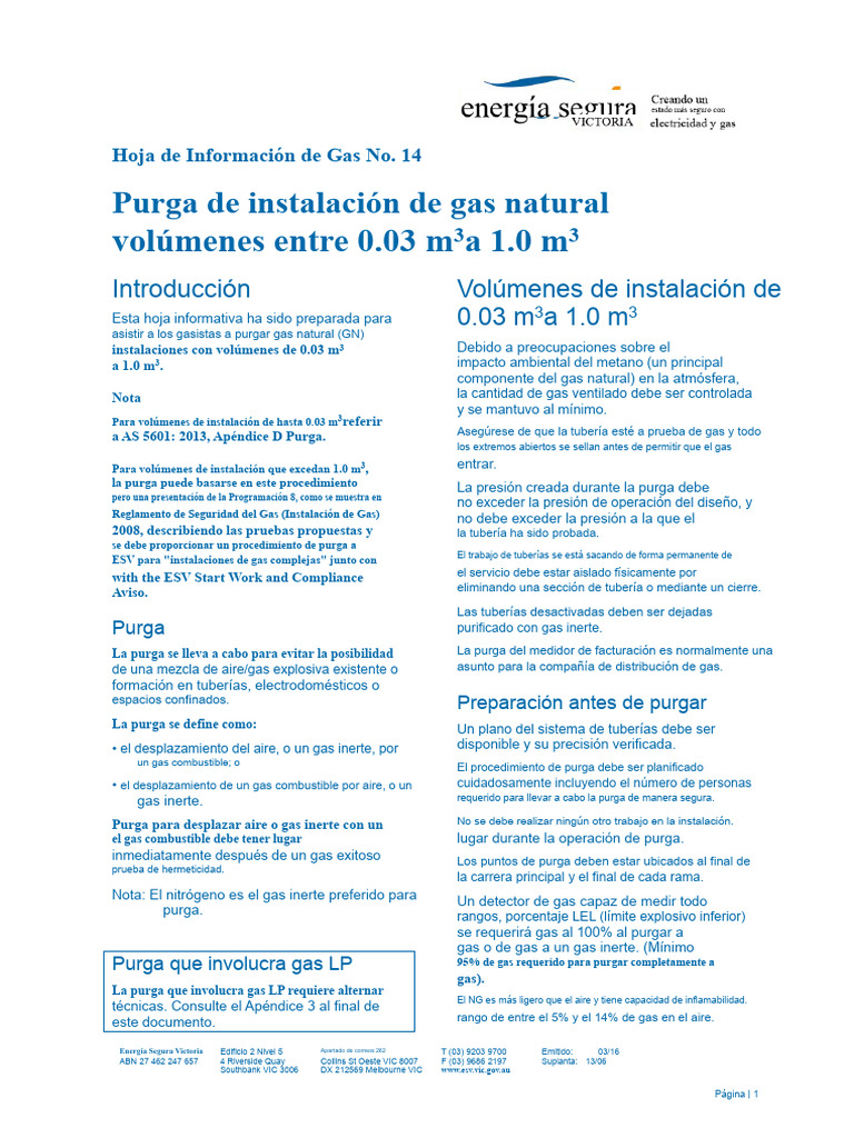 Purga de Gas Natural: Procedimiento y Normas | PDF | Gases | Presión