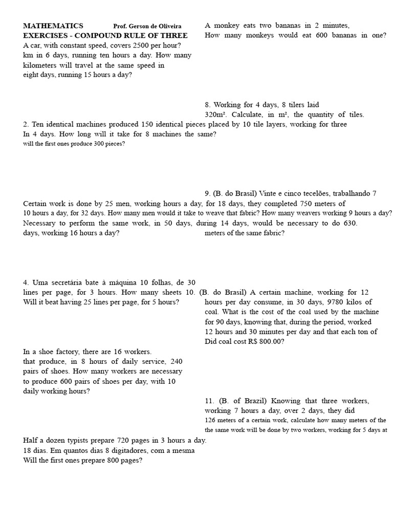 Exercises - Composite Rule of Three | PDF