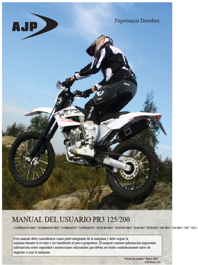 AJP MOTOS - PR3 Manual de Usuario | PDF | Motocicleta | Embrague