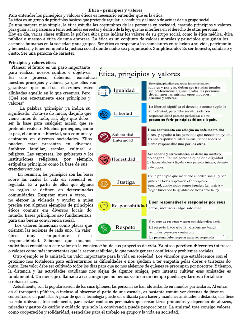 Principios y Valores de la Ética | PDF | Psicología Social | Educación ...