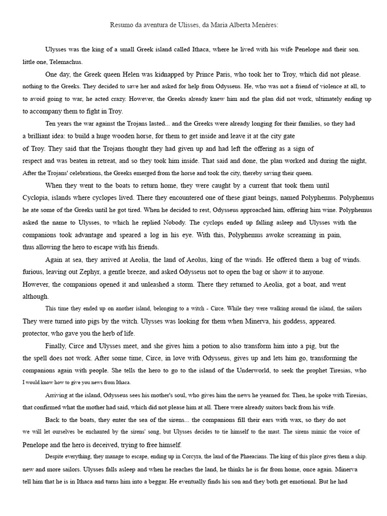 Summary of the adventure of Ulysses, by Maria Alberta Menéres | PDF ...