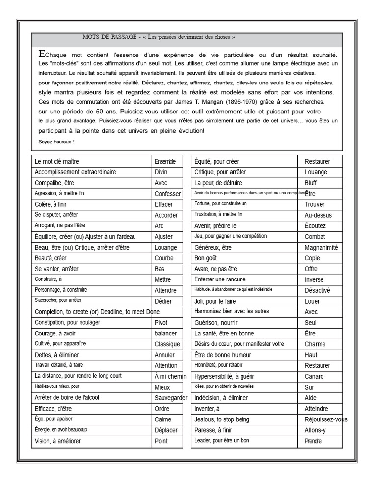 Mots-clés pour transformer votre réalité | PDF