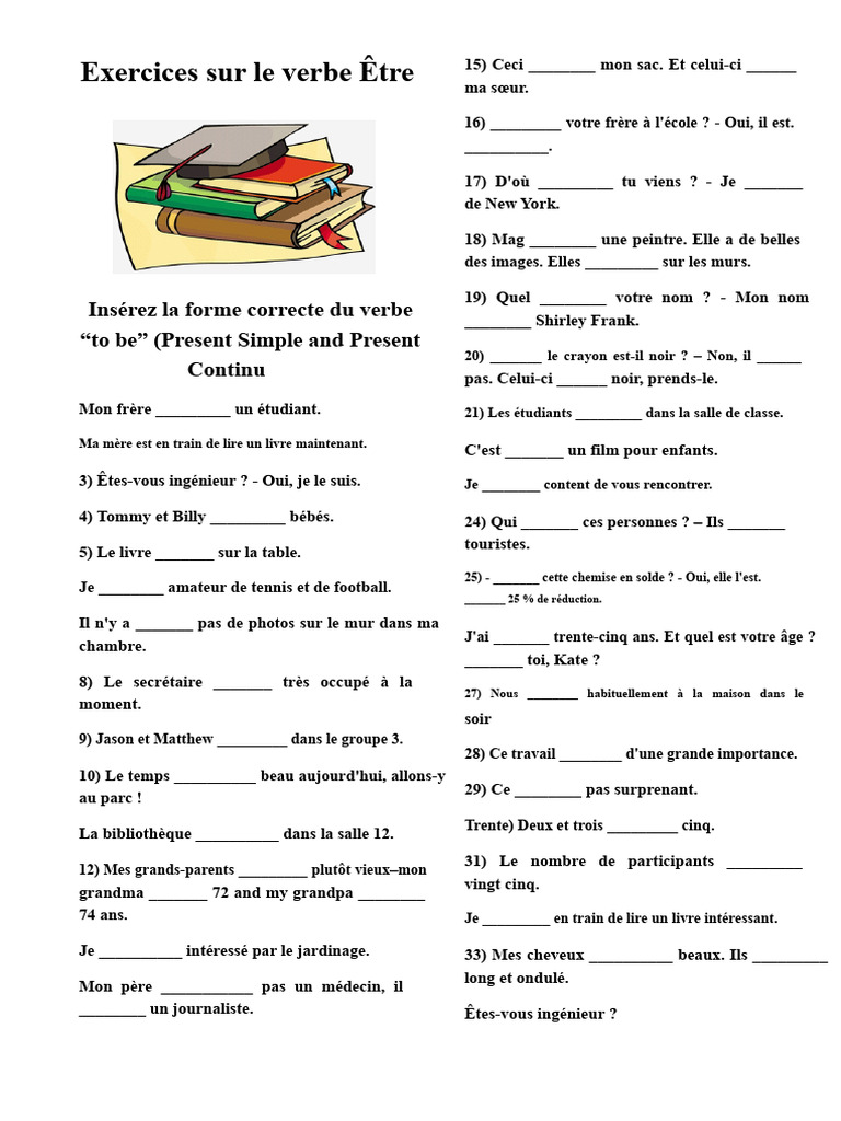 Exercices sur le verbe Être en français | PDF