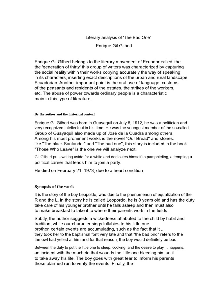 Literary analysis of THE BAD ONE | PDF | Narrative