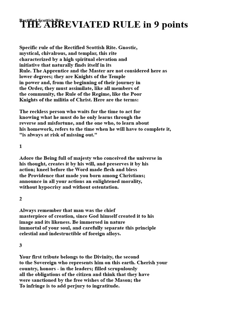 Rectified Scottish Rite: 9 Key Rules | PDF | Religious Belief And ...
