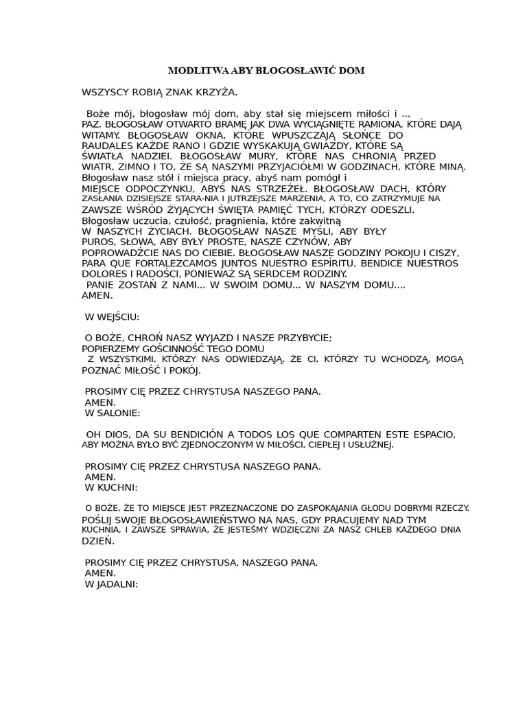 Modlitwa Błogosławienia Domu | PDF