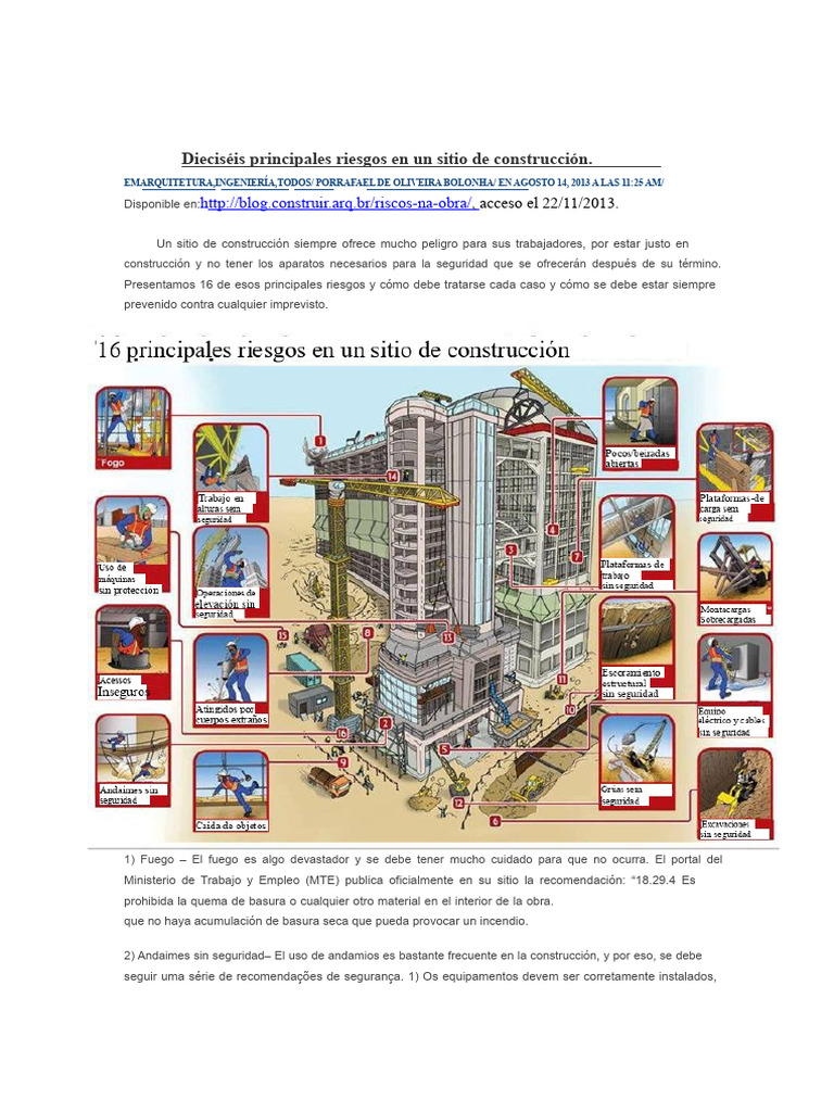 Dieciséis Principales Riesgos En Un Sitio de Construcción | PDF | Andamio
