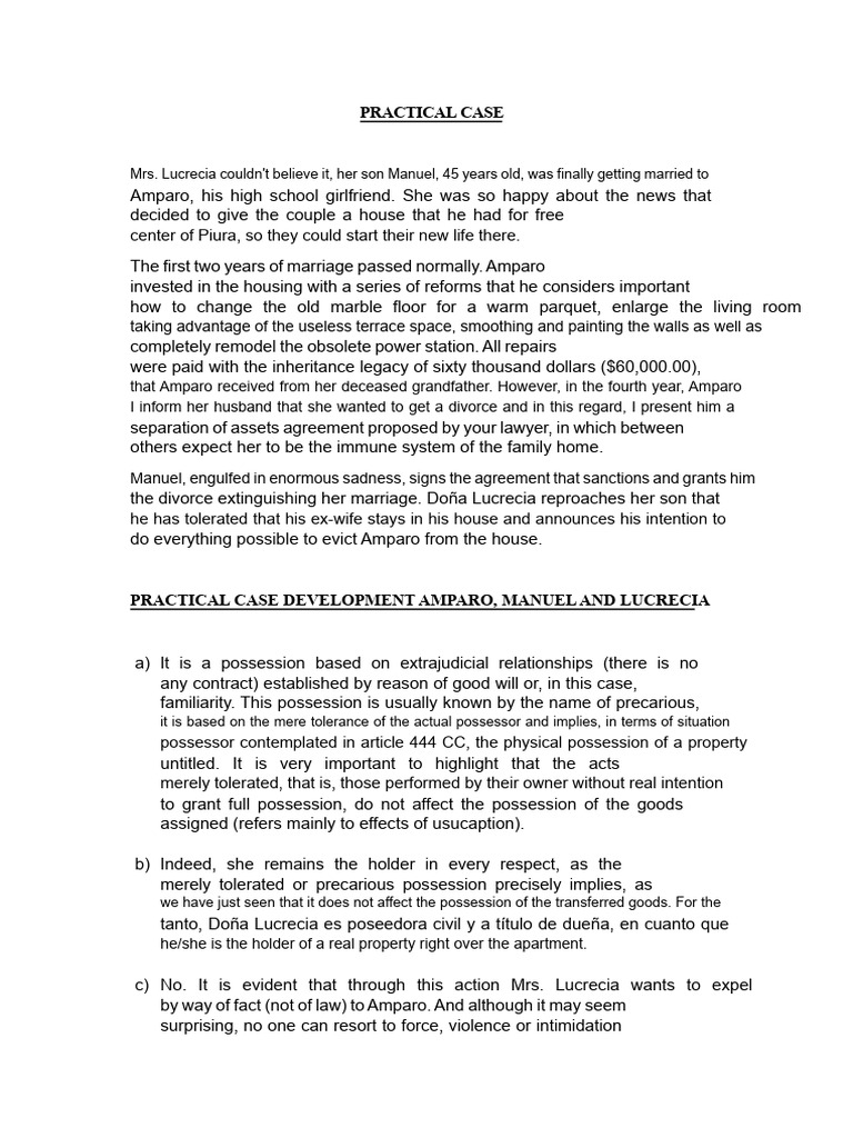 PRACTICAL CASE AMPARO, MANUEL AND LUCRECIA.docx | PDF | Lawsuit ...