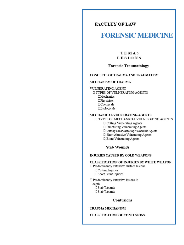TOPIC 3. Injuries. Forensic Traumatology | PDF | Injury | Tissue (Biology)