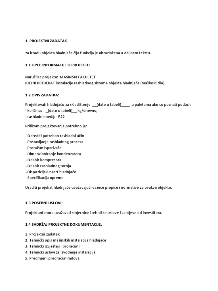 Projektni Zadatak Iz Rashladnih Uredjaja | PDF