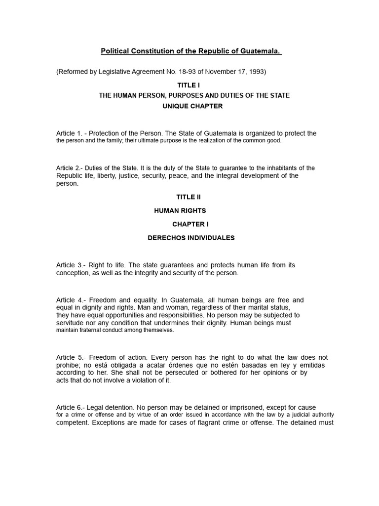 POLITICAL CONSTITUTION OF THE REPUBLIC OF GUATEMALA.pdf | PDF | Capital ...