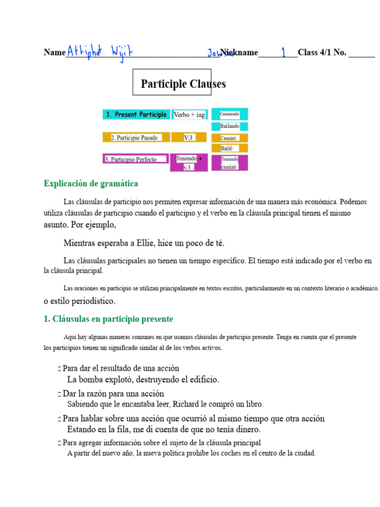Participio M4 | PDF | Oración (Lingüística) | Verbo