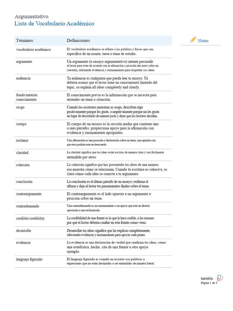 Lista de Vocabulario Académico Argumentativo 2018-08-24 | PDF | Ensayos ...