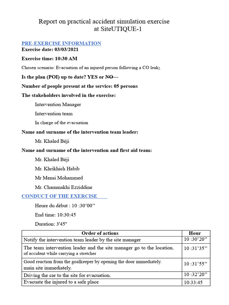 Report on practical accident simulation exercise | PDF
