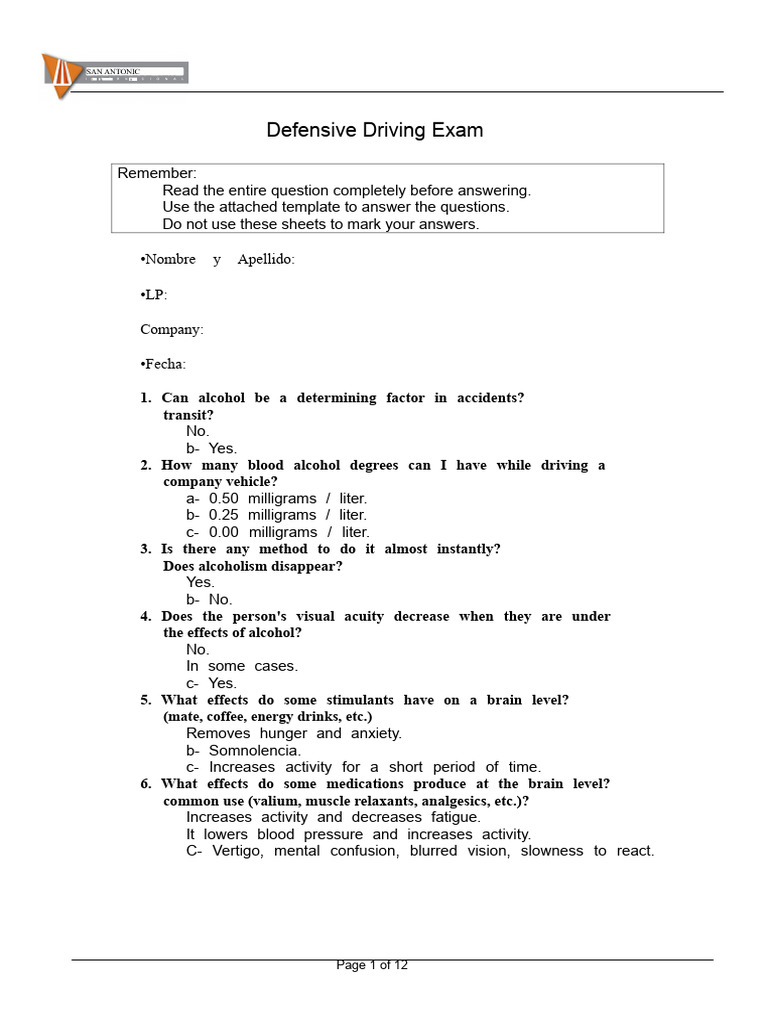 Defensive Driving Exam Answers | PDF | Intersection (Road) | Traffic