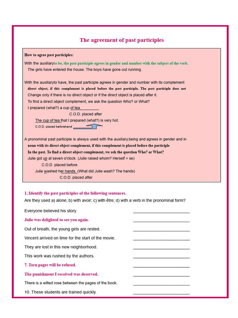 Agreement Rules for Past Participles | PDF | Verb | Linguistics