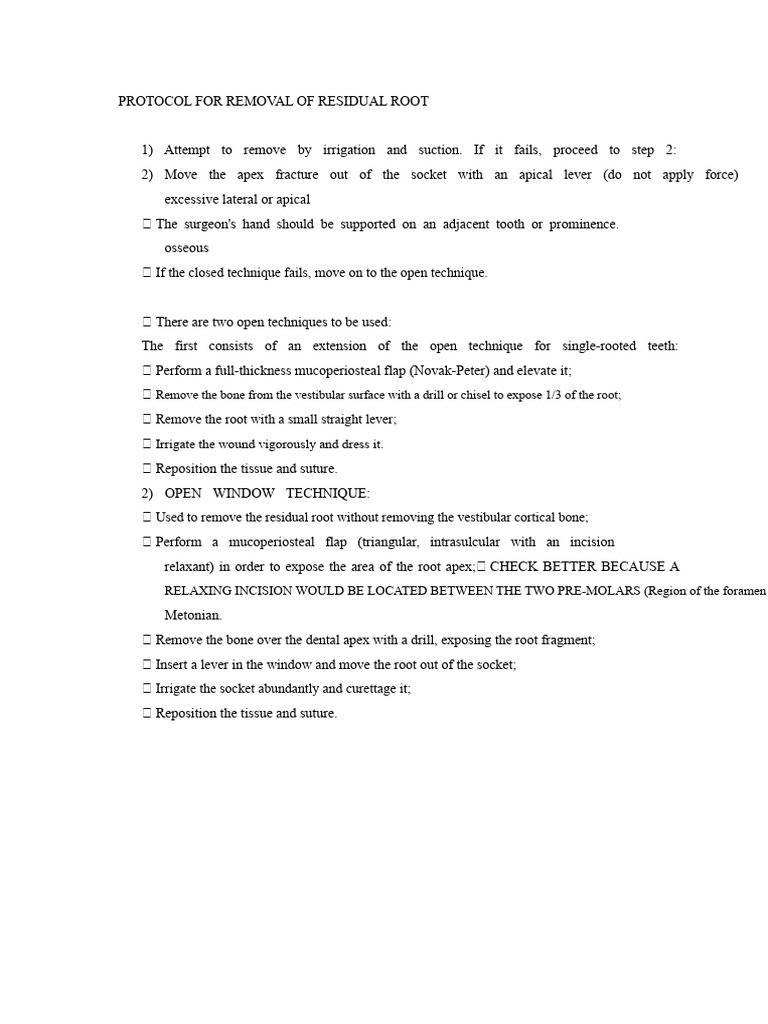 Protocol for Removal of Residual Root | PDF