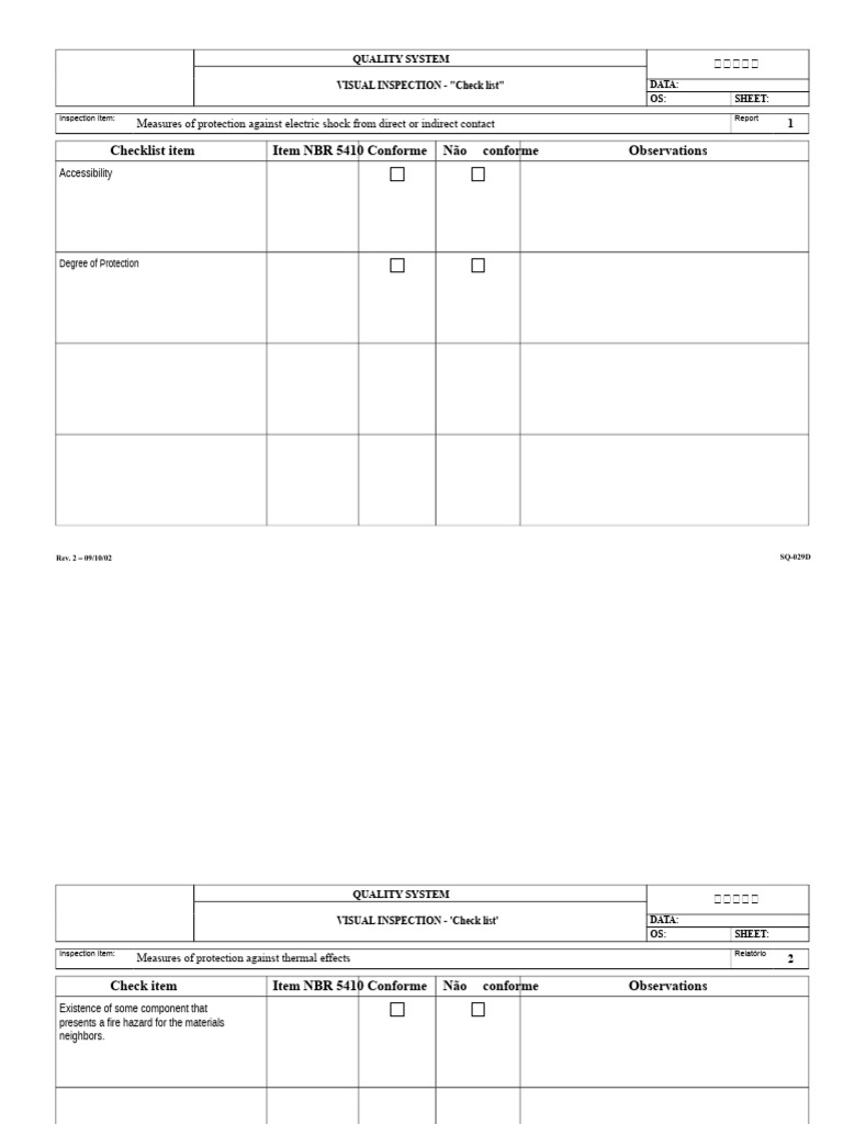 VISUAL INSPECTION CHECKLIST | PDF | Electricity