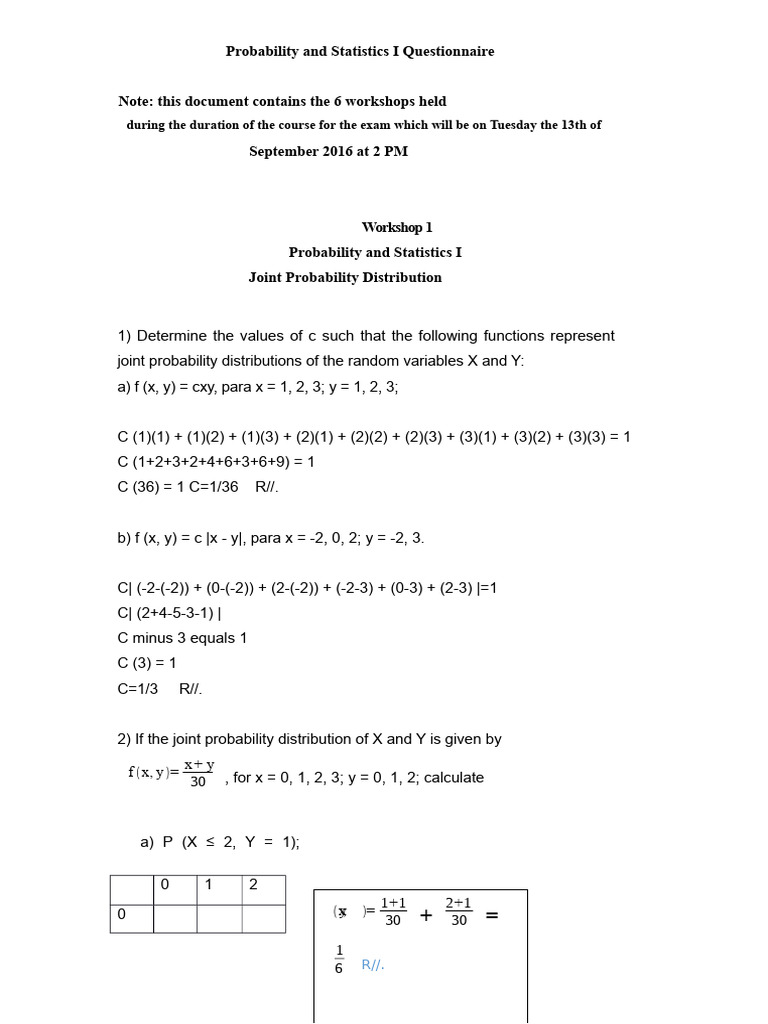Probability and Statistics I Questionnaire | PDF | Probability ...
