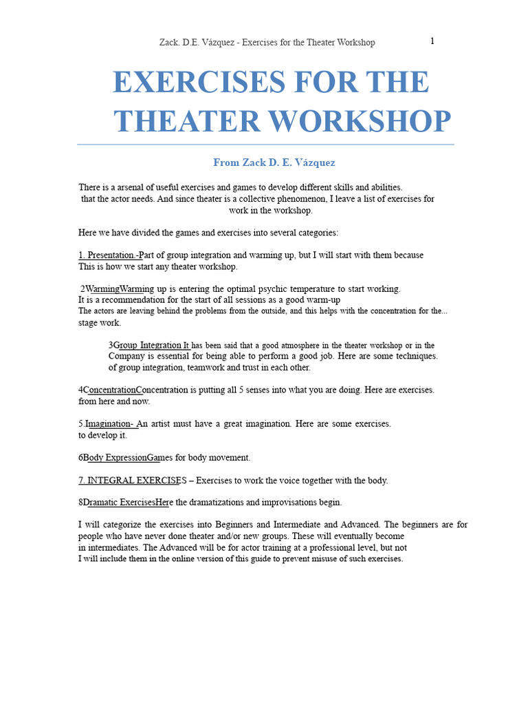 Acting Exercises For The Theater Workshop | PDF | Sculpture | Applause