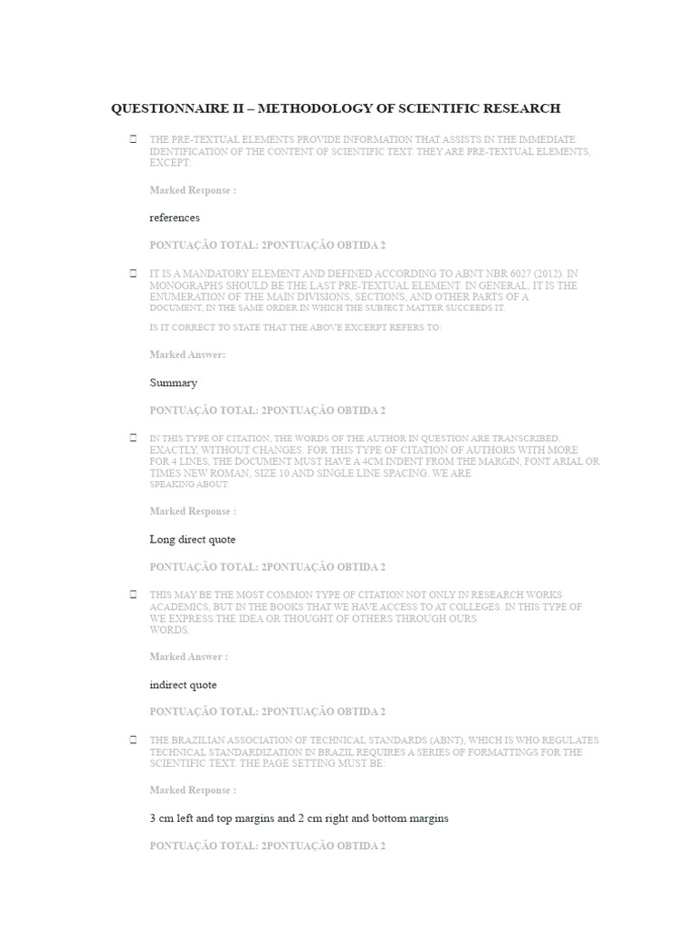 Questionnaire II – Methodology of Scientific Research | PDF | Thesis ...