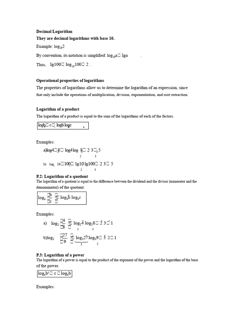 Notes - Decimal Logarithm & Operational Properties.docx | PDF ...