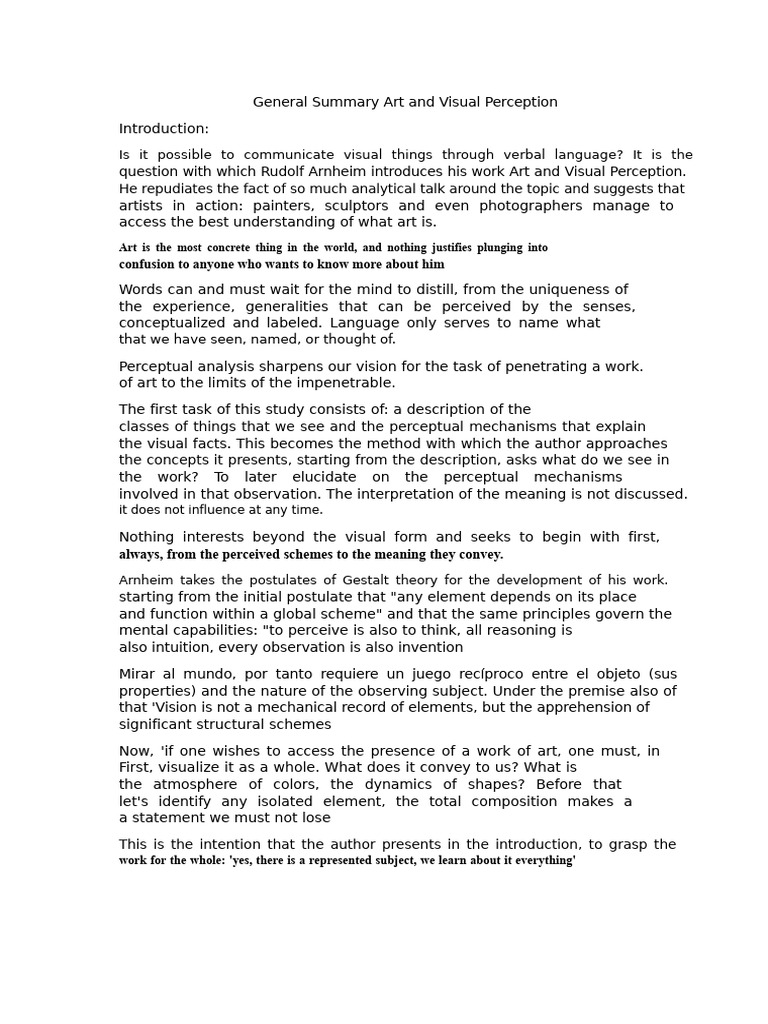 Summary of Chapter I and II of Art and Visual Perception - Rudolf ...