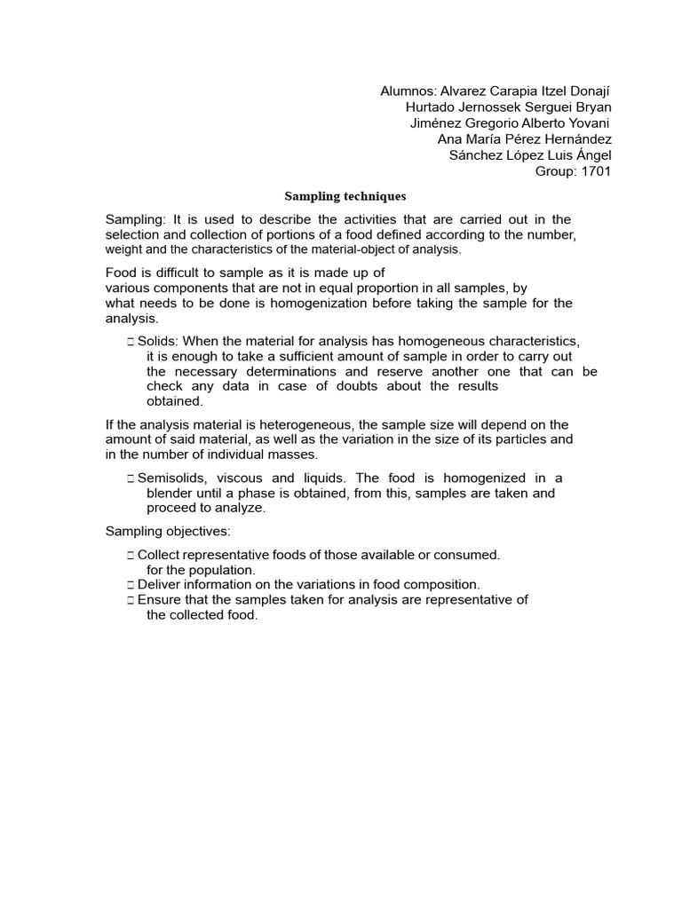 Food Sampling Techniques and Methods | PDF | Water | Sampling (Statistics)