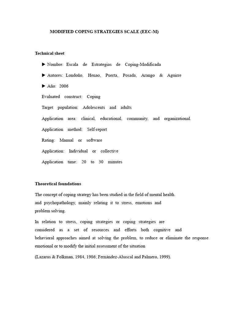 Modified Coping Strategies Scale Overview | PDF | Thought | Emotions