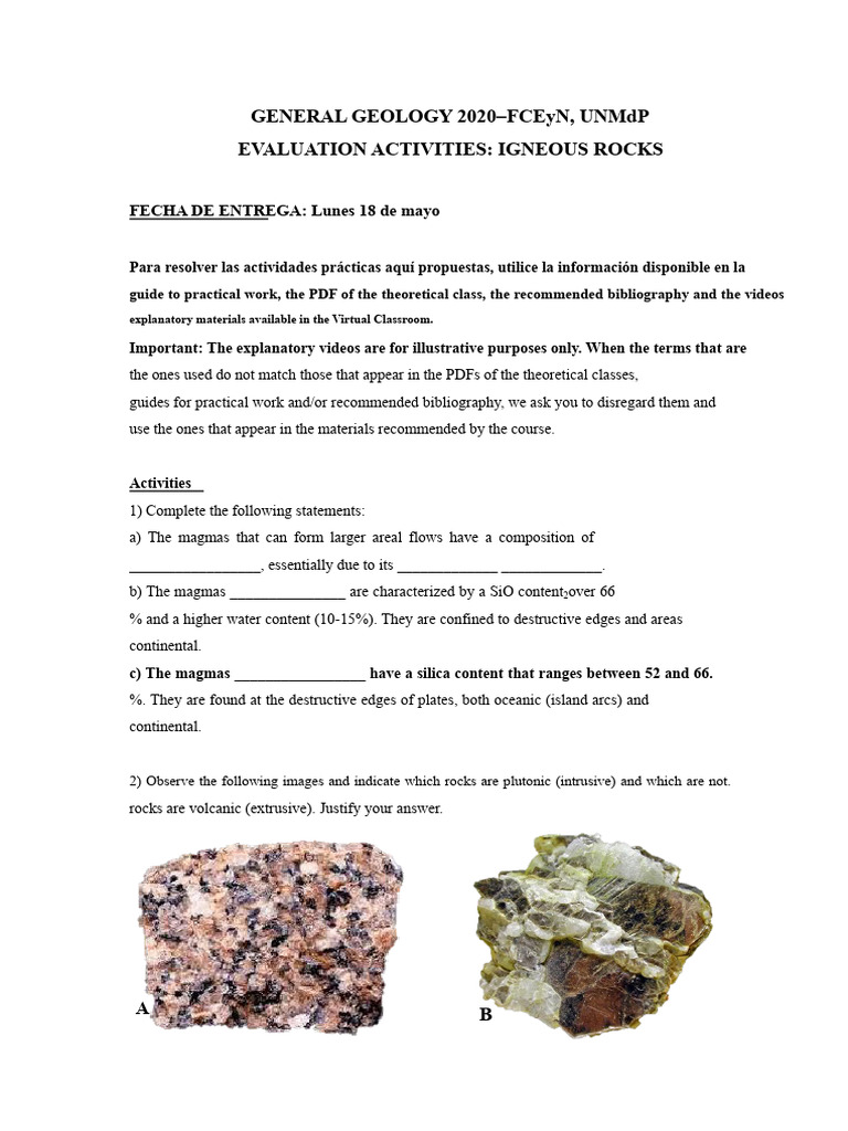Practical Work No. 3 - IGNEOUS ROCKS | PDF | Igneous Rock | Rock (Geology)