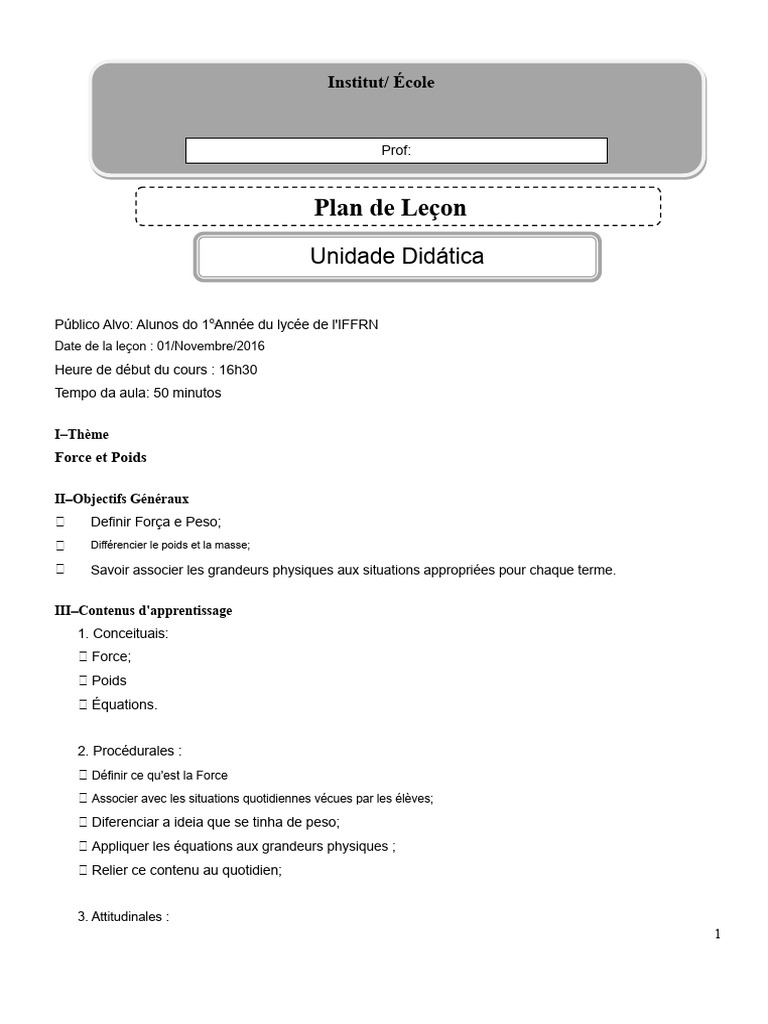 Cours sur Force et Poids au Lycée | PDF | Apprentissage