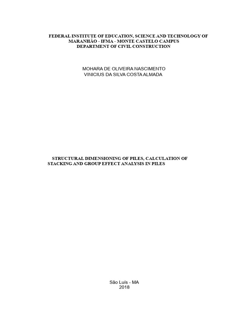 STRUCTURAL DIMENSIONING OF PILES, PILING CALCULATION | PDF | Bending ...