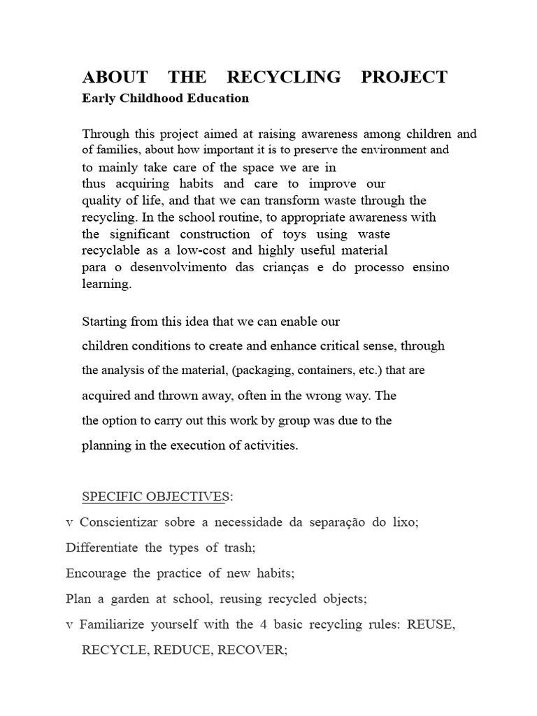 About The Recycling Project in Early Childhood Education | PDF ...