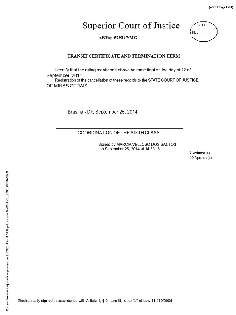 Certificate of the Final Judgment of the Convicting Sentence of Cláudio ...