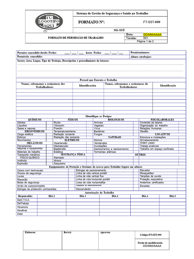 Formato de Permissão de Trabalho | PDF | Vida