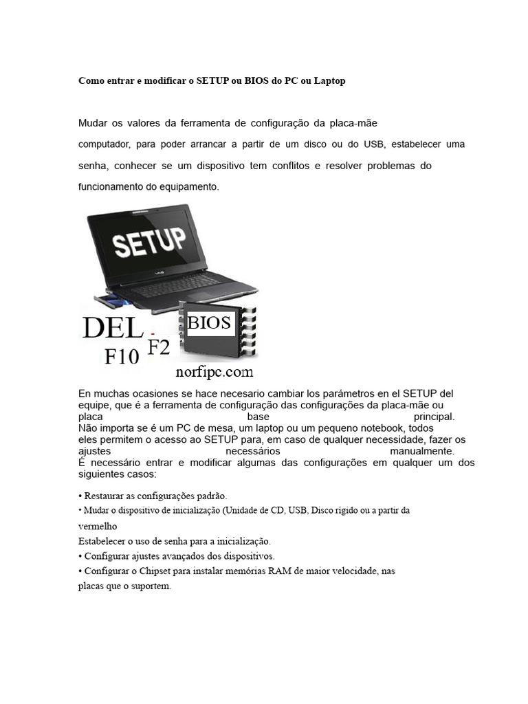 Como entrar e modificar o SETUP ou BIOS do PC ou Laptop | PDF | BIOS ...