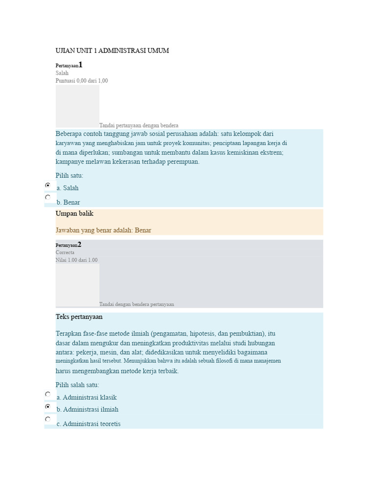 UJIAN UNIT 1 MANAJEMEN UMUM | PDF