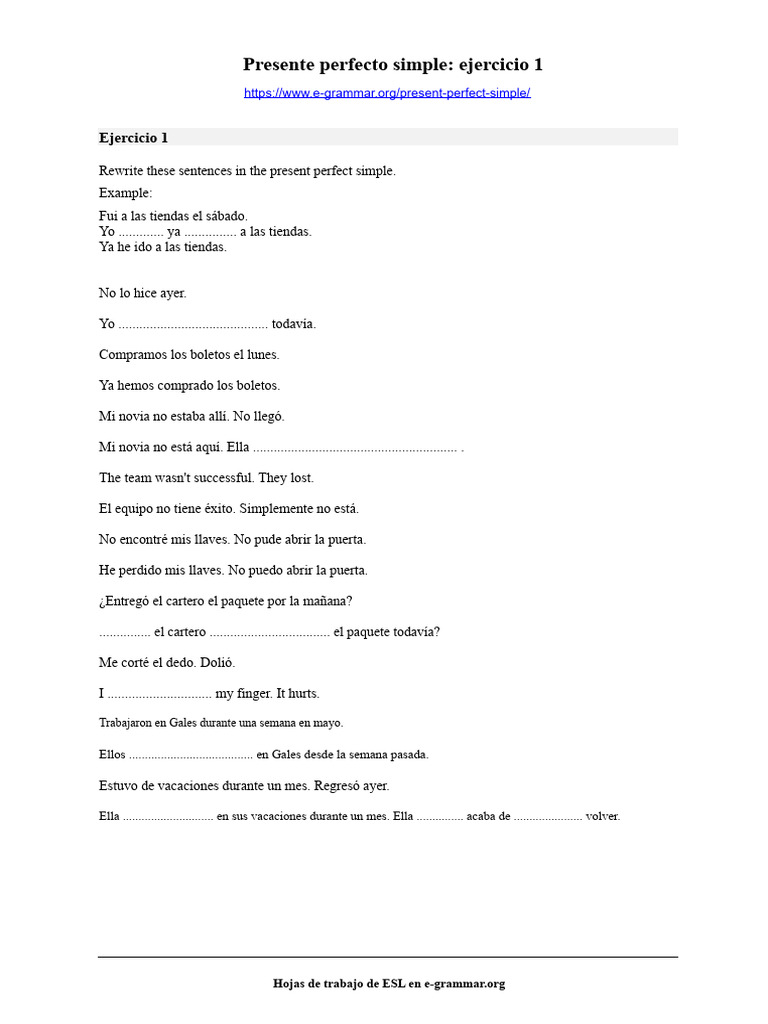Ejercicios de Presente Perfecto | PDF