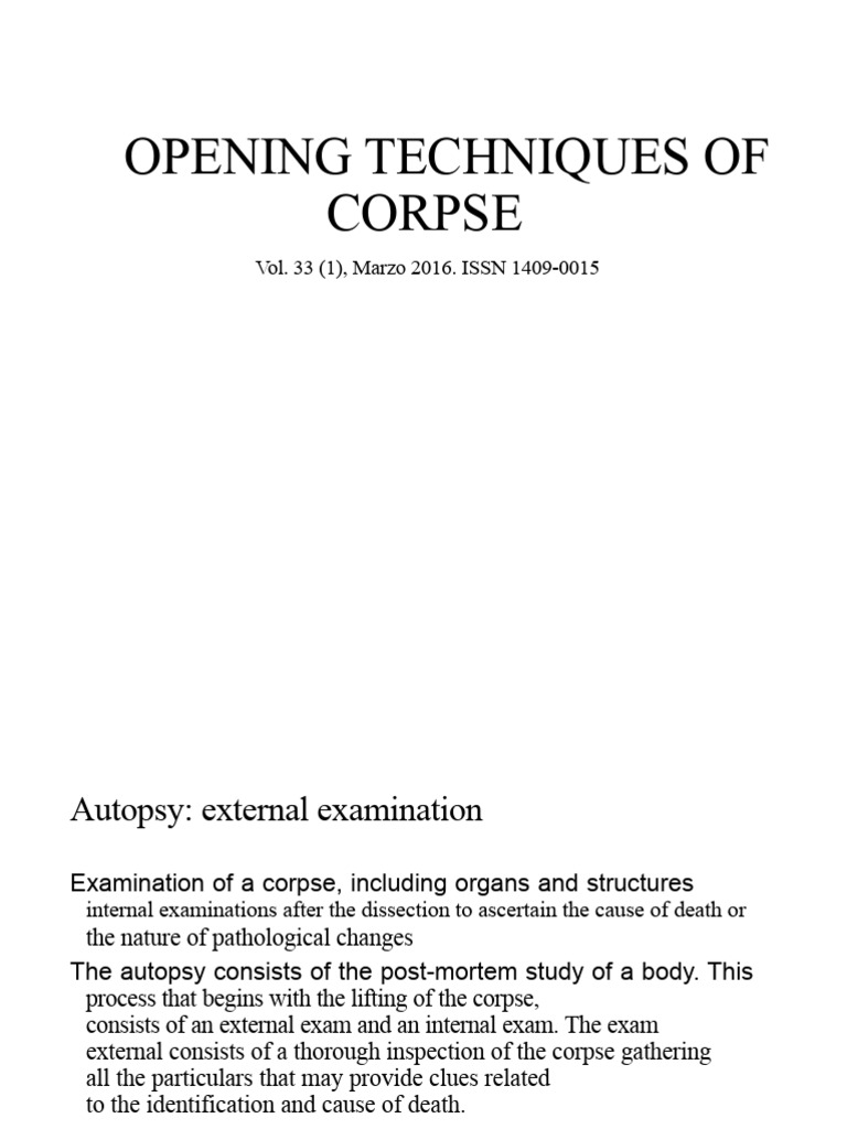 Techniques for Opening the Cadaver | PDF | Autopsy | Cadaver