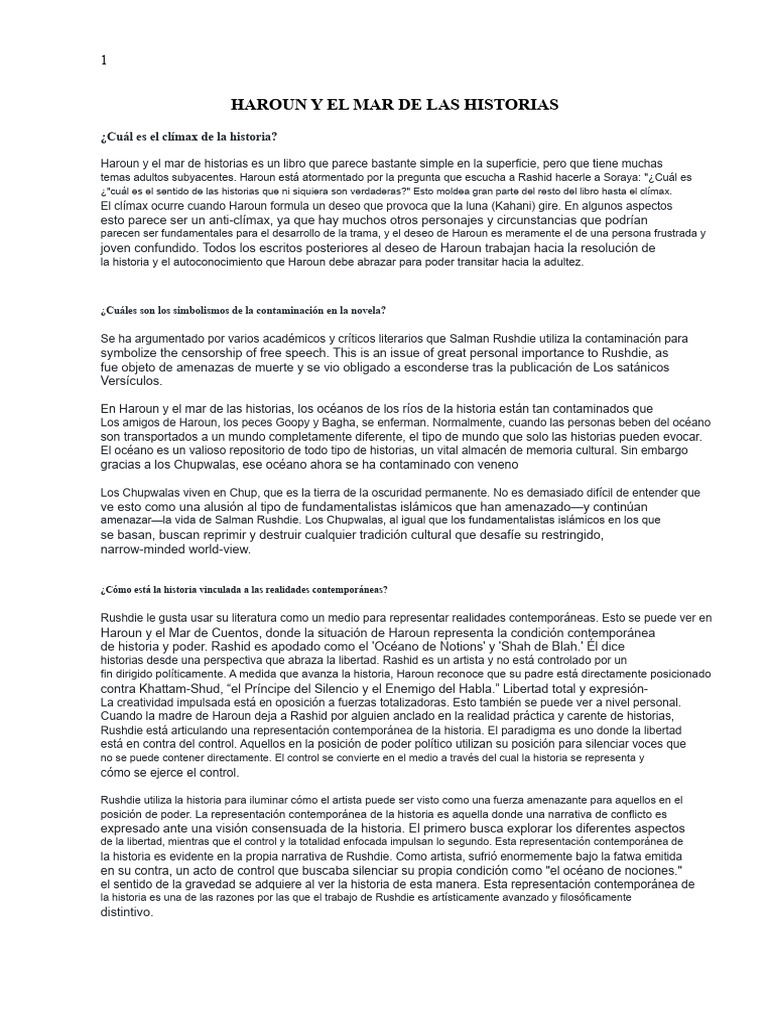 HAROUN Y EL MAR DE HISTORIAS.docx | PDF | Deconstruccion | Educación en ...
