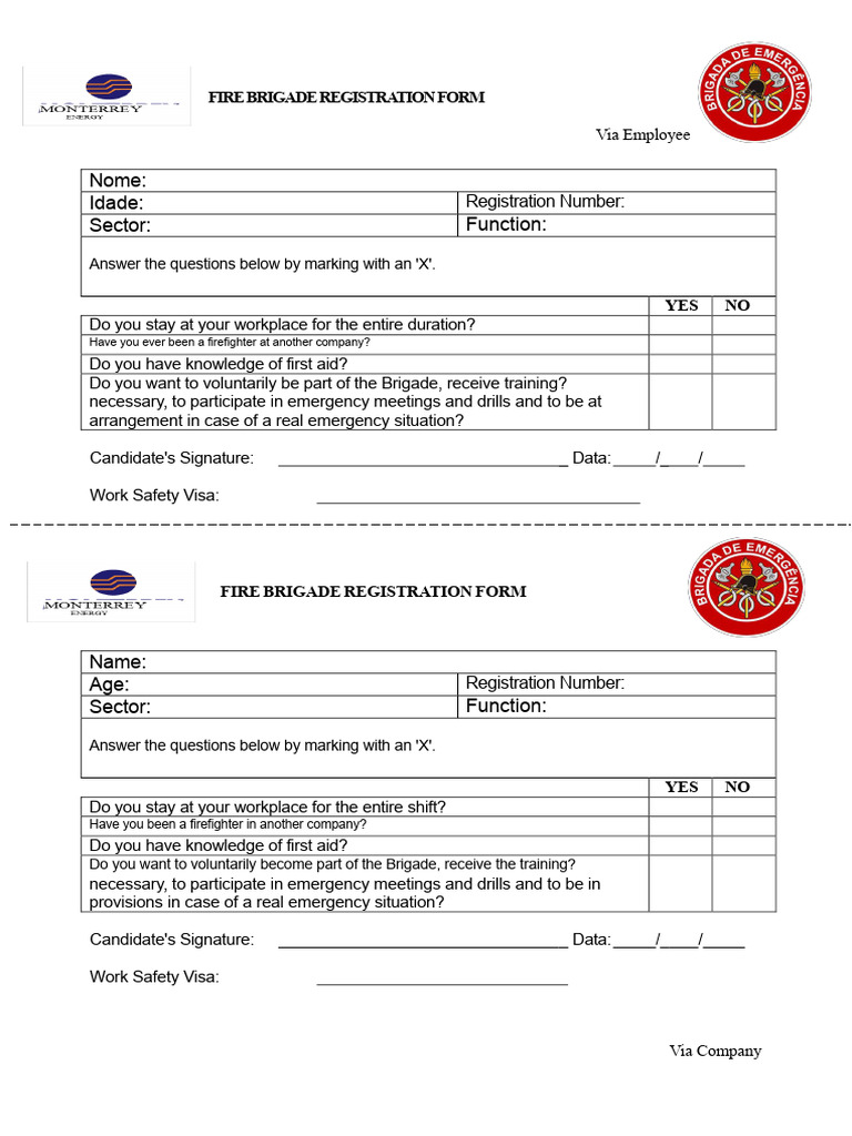 Fire Brigade Registration Form | PDF