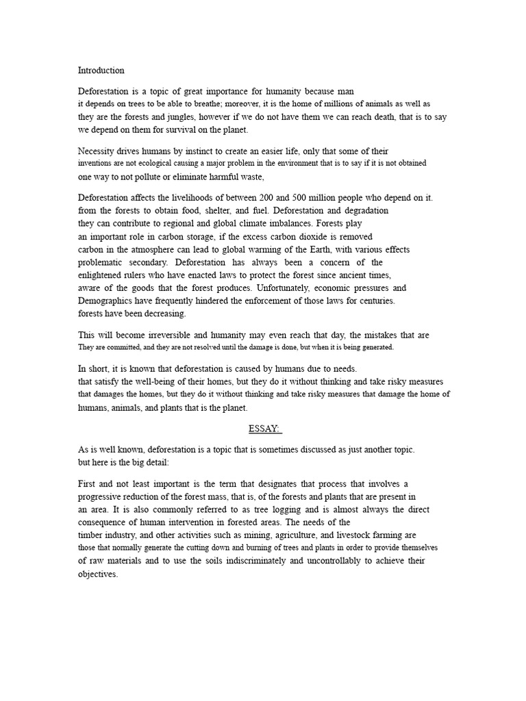 Essay Deforestation | PDF | Deforestation | Forests