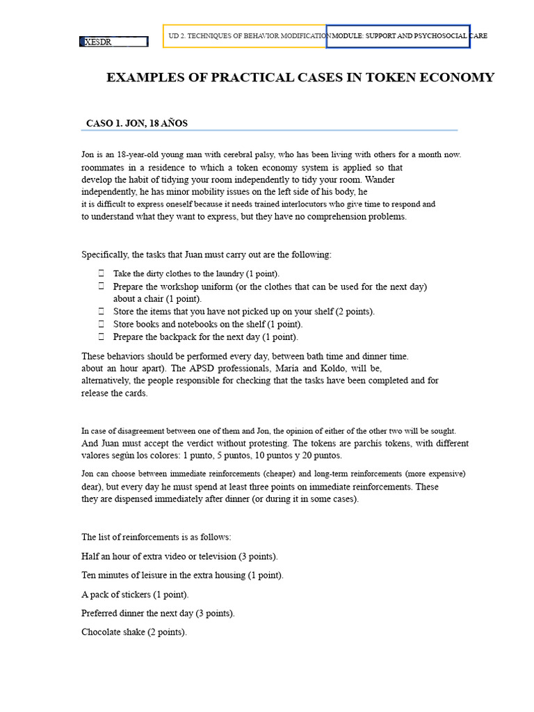 Practical Cases of Token Economy | PDF | Reinforcement