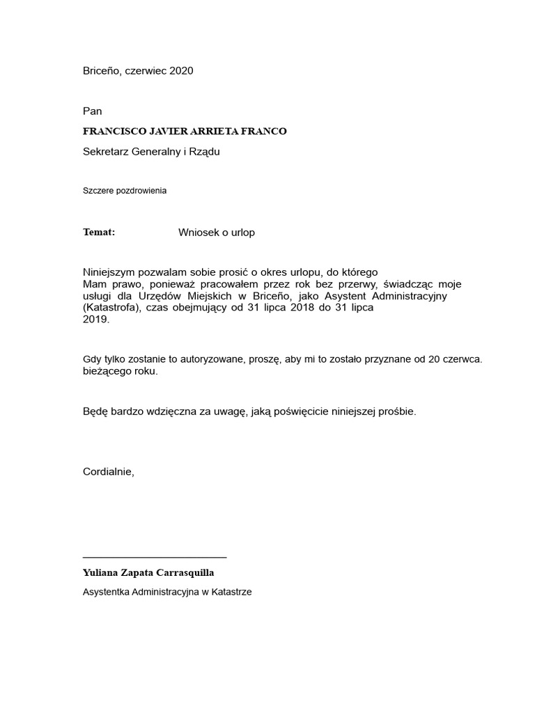 Wniosek o Urlop | PDF
